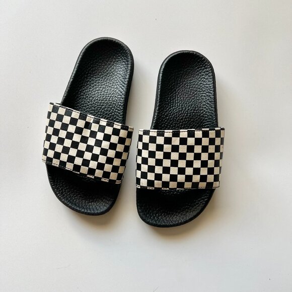 Vans | Shoes | Youth Kids Black And White Checkered Slides Sandals ...